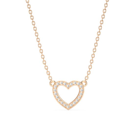 Open Heart Necklace Clear Crystals Rose Gold Plated