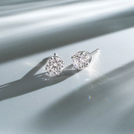 1.00 Carat D VVS IGI Certified Lab Grown Diamond Stud Earrings in Sterling Silver Finest Cultured Man Made Diamond Earrings