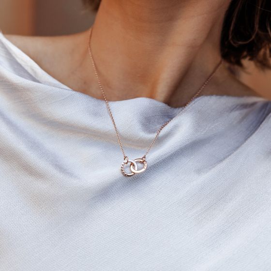 Personalised Interlocking Mini Double Circles Necklace in Sterling Silver