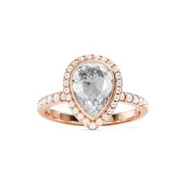 Halo Teardrop Statement Ring with Clear Crystals Rose Gold Plated ...